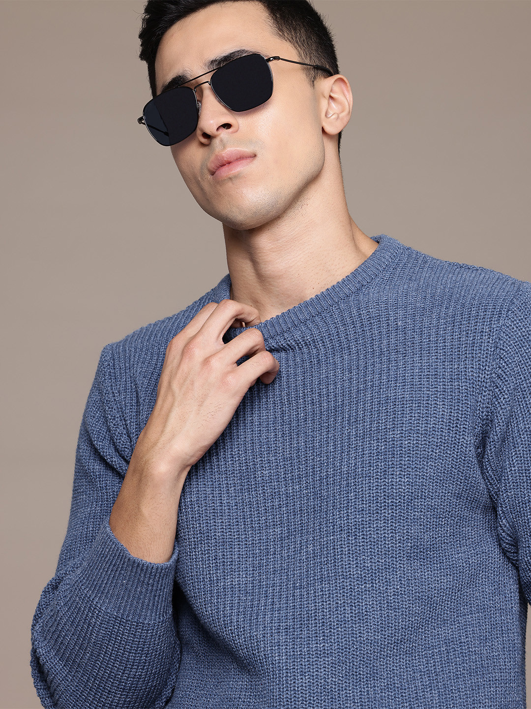 Buy The Roadster Lifestyle Co. Solid Ribbed Pullover - Sweaters for Men ...