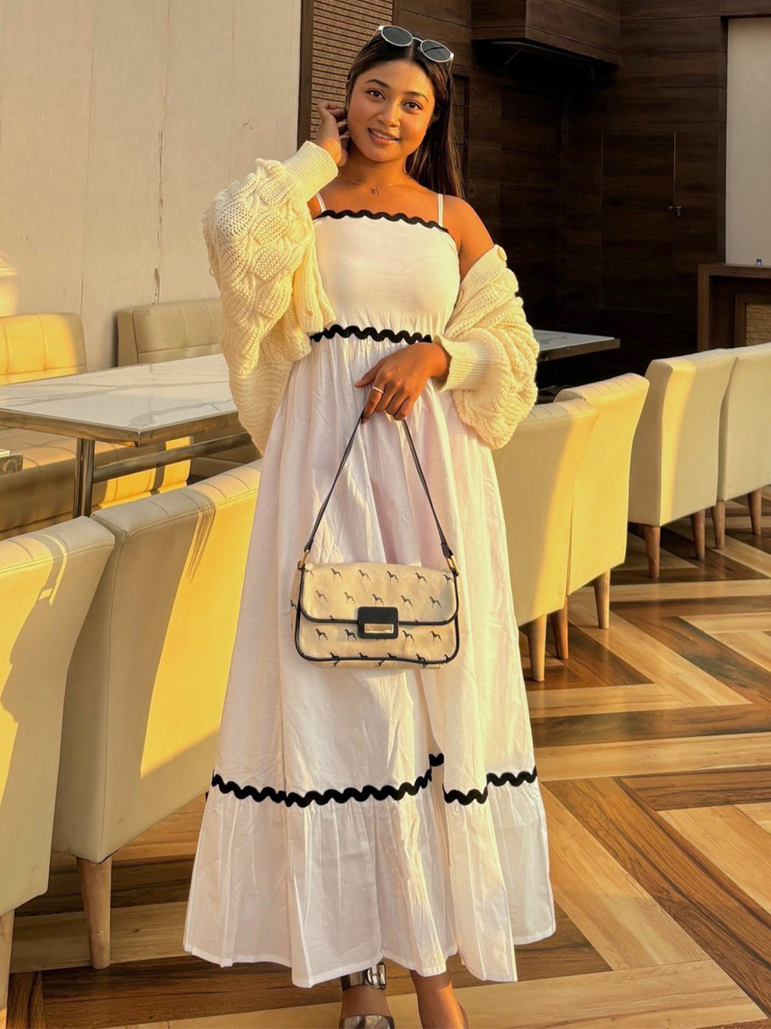 Buy Moomaya Women Cotton Shoulder Strep A Line Midi Dress - Dresses for ...