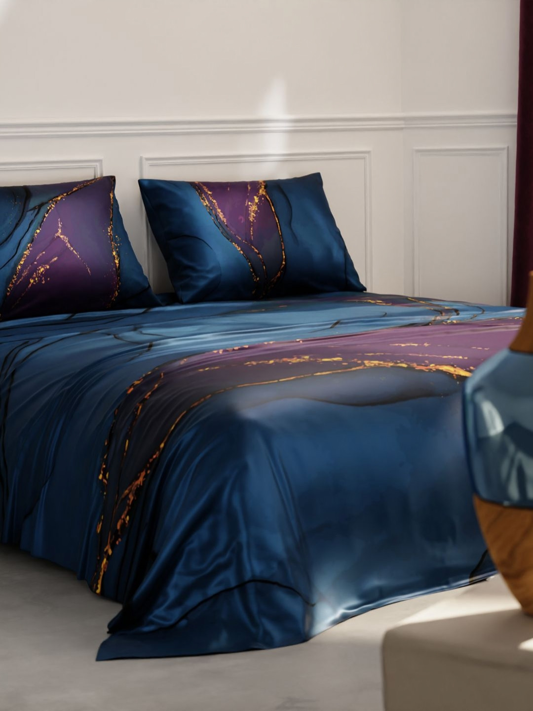 Buy Stoa Paris Navy Louvre Collection King Bedsheet With 2 Pillow ...