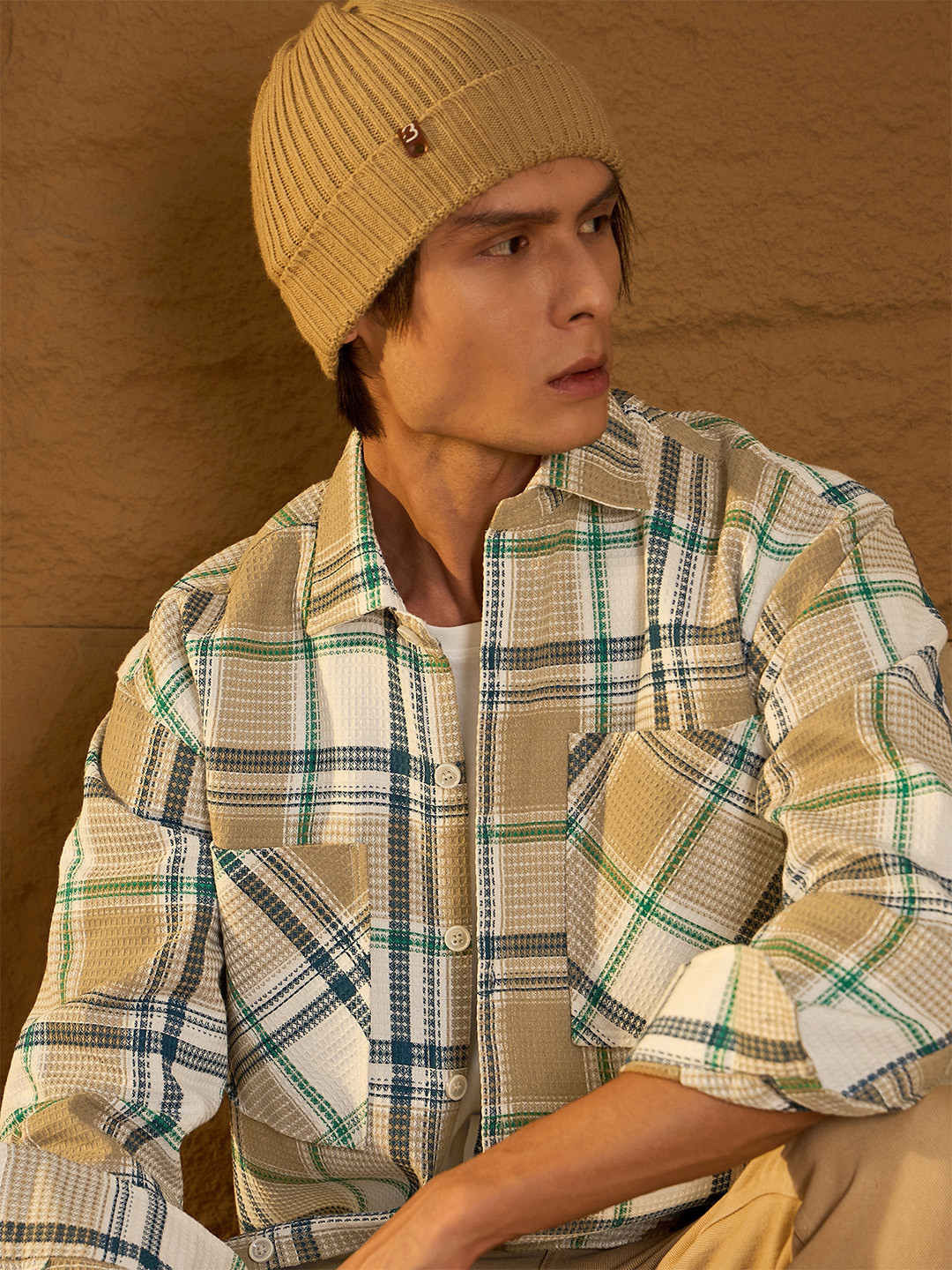 Buy DENNISON Men Double Pocket Drop Shoulder Oversized Cotton Checked ...