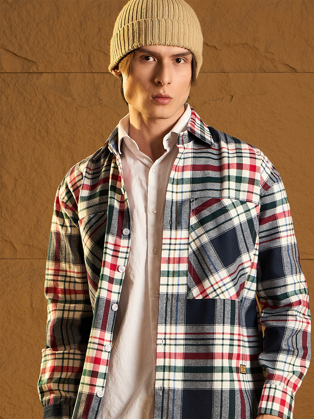 Buy DENNISON Men Double Pocket Drop Shoulder Oversized Cotton Checked ...