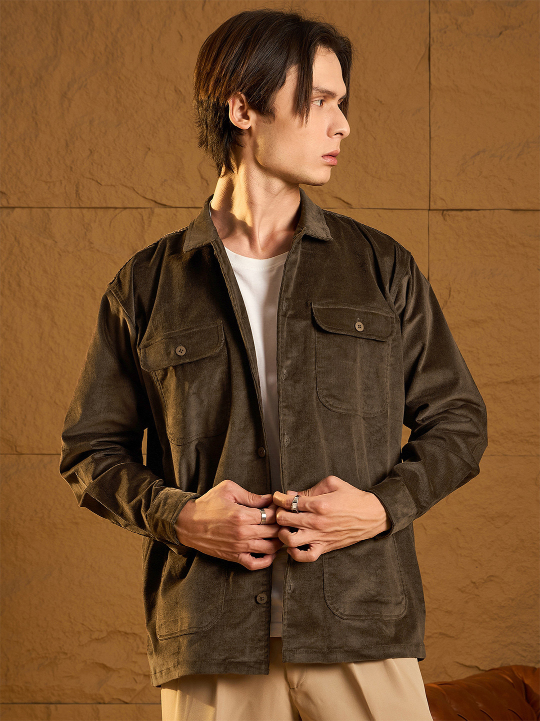 Buy DENNISON Men Four Pocket Drop Shoulder Oversized Corduroy Shacket ...