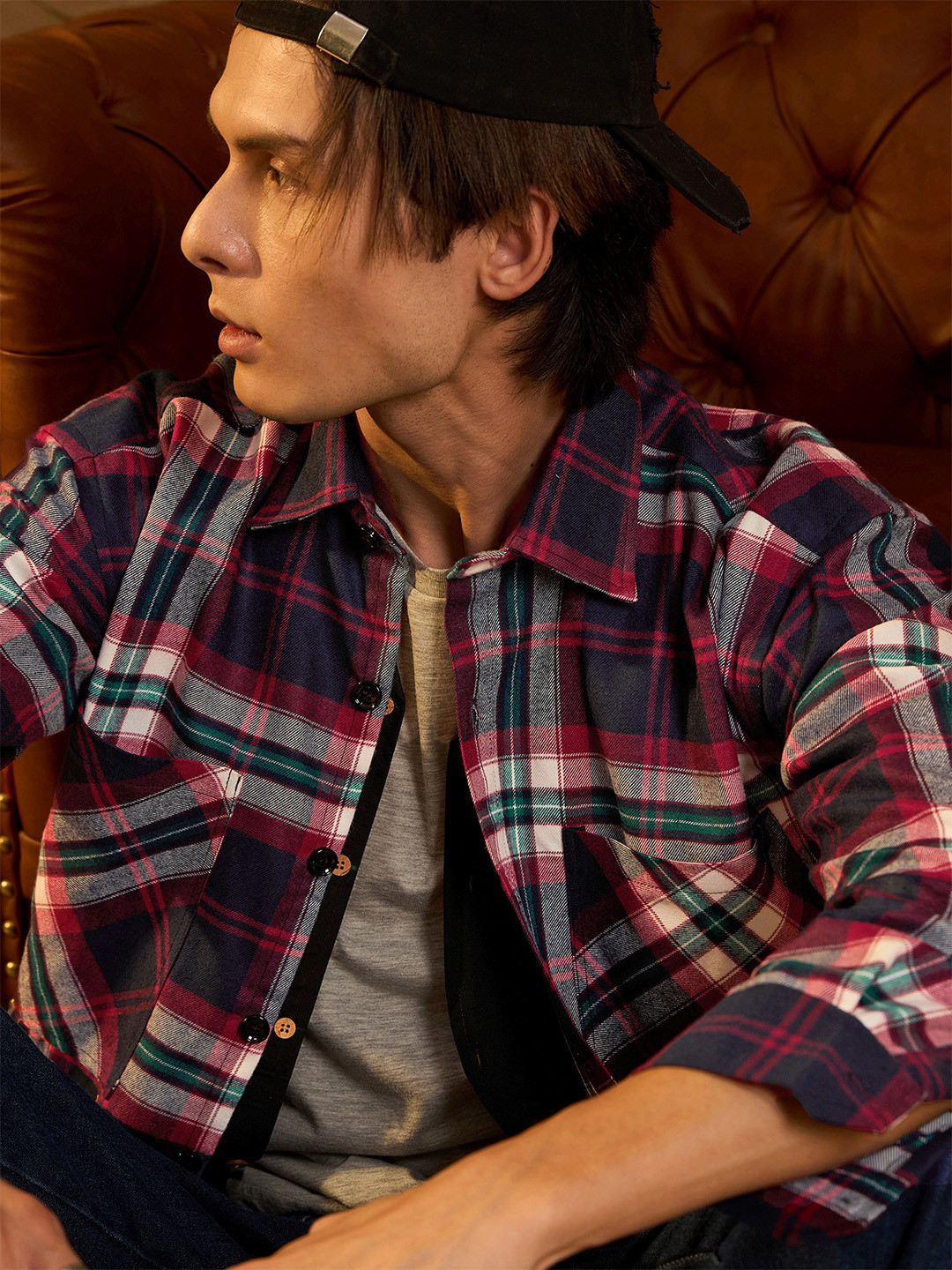 Buy DENNISON Men Double Pocket Drop Shoulder Oversized Cotton Checked ...