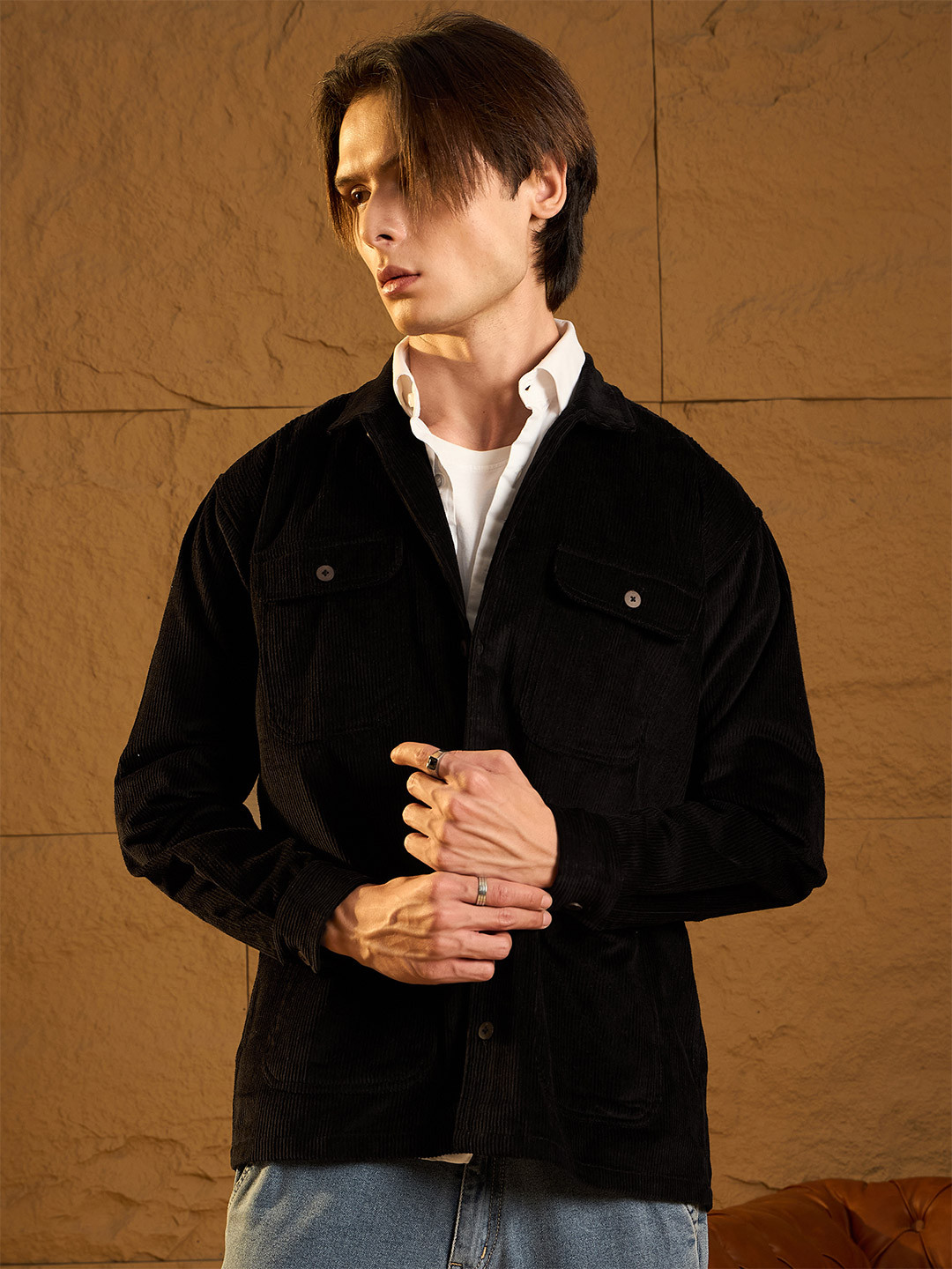 Buy DENNISON Men Four Pocket Drop Shoulder Oversized Corduroy Shacket ...