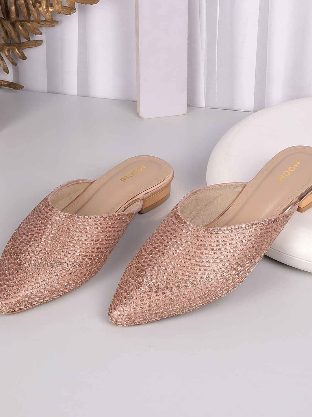 Buy Mochi Women Block Heel Woven Design Mules - Heels for Women ...