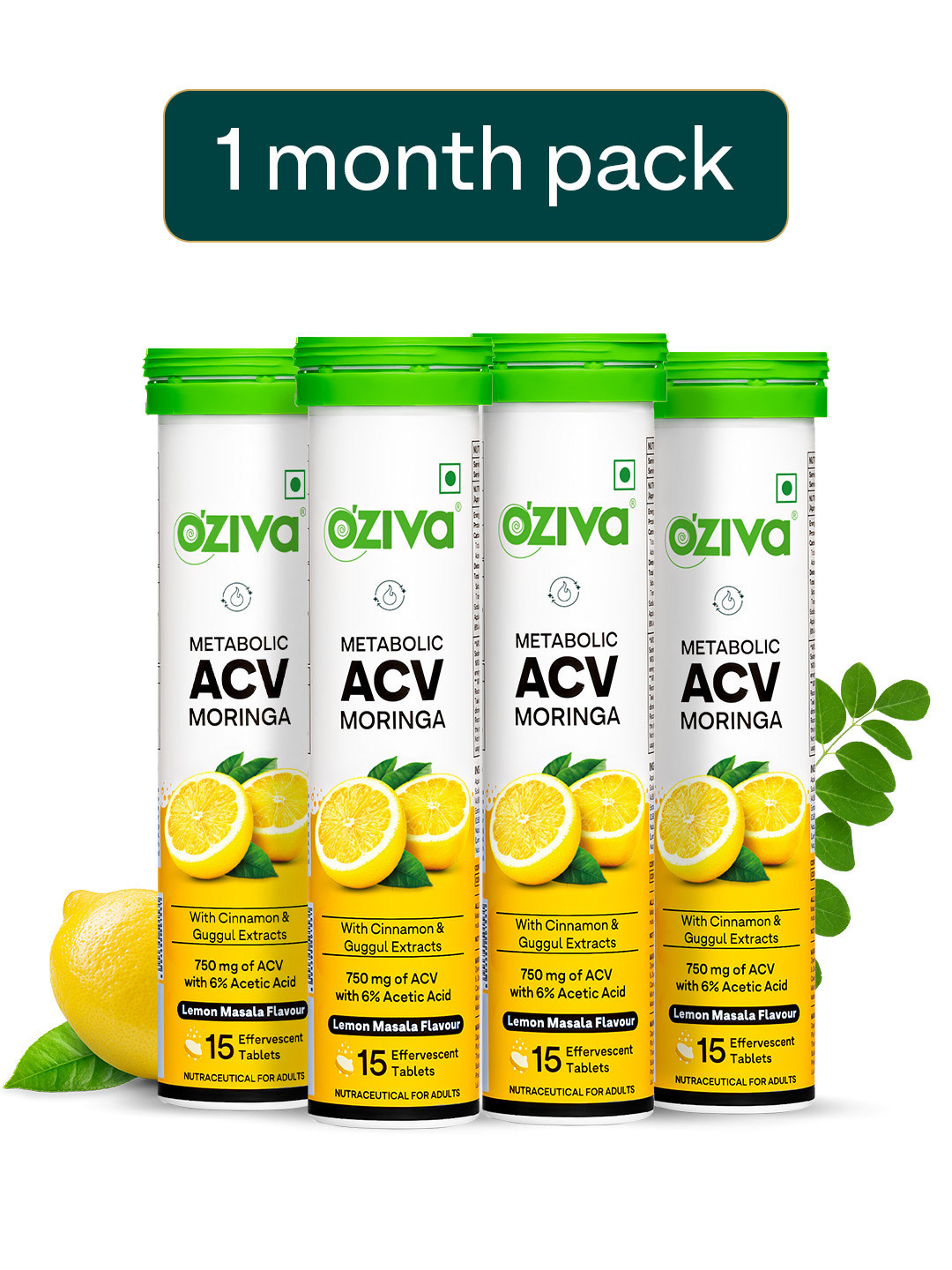 Buy OZiva Set Of 4 Lemon Masala Flavour Apple Cider Vinegar ACV Moringa ...