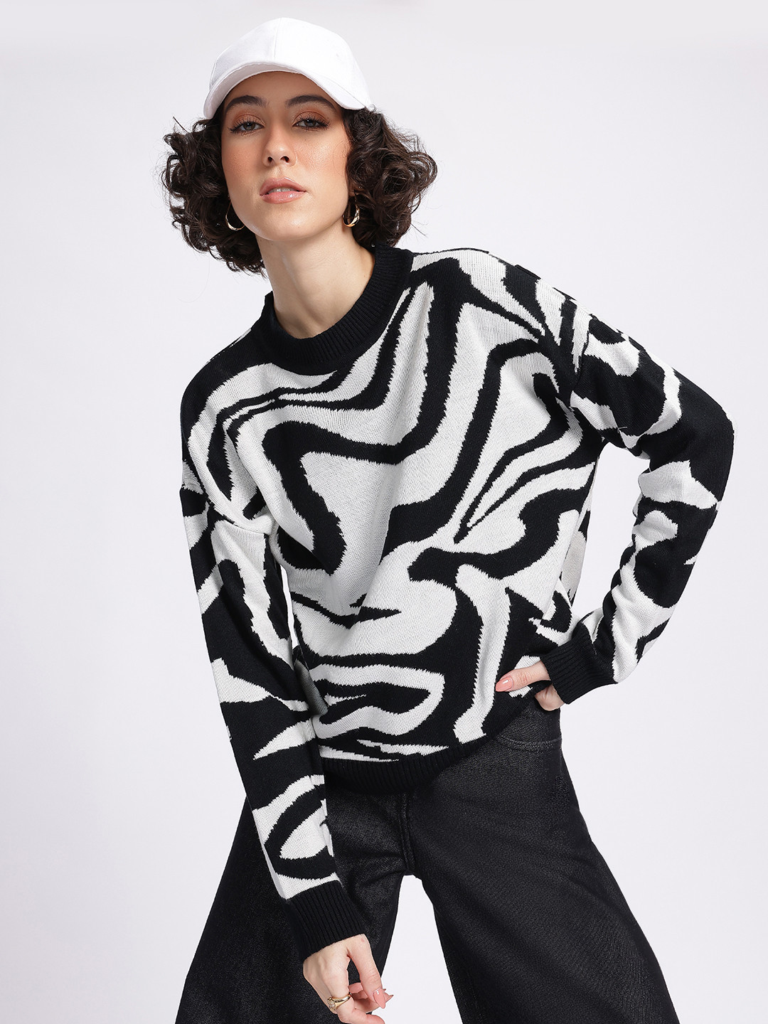 Buy Glitchez Monochrome Magic Abstract Pullover - Sweaters for Women ...
