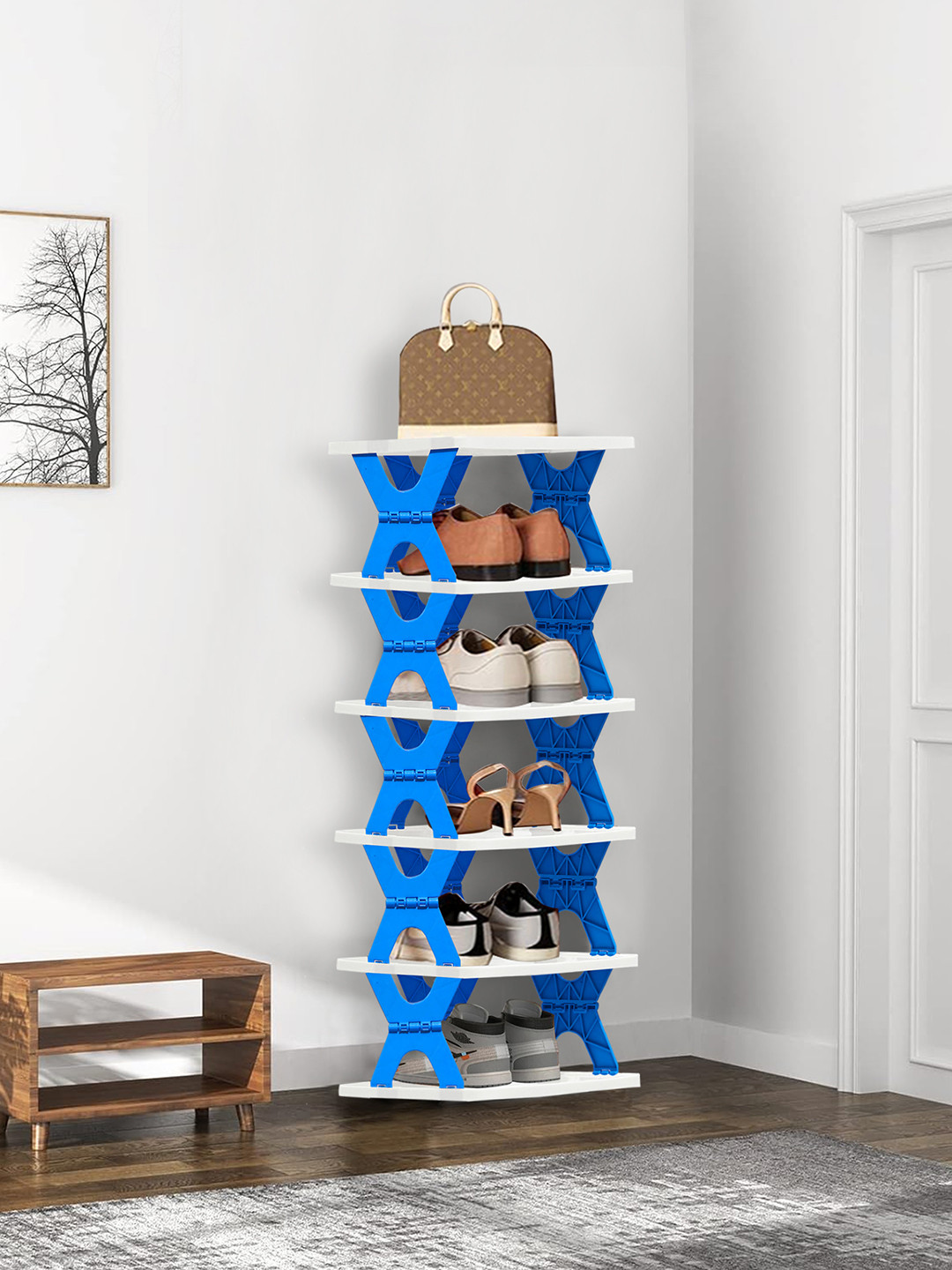 Buy Urban Choice Blue & White 6 Tier Rectangle Bookshelf Rack - Racks ...