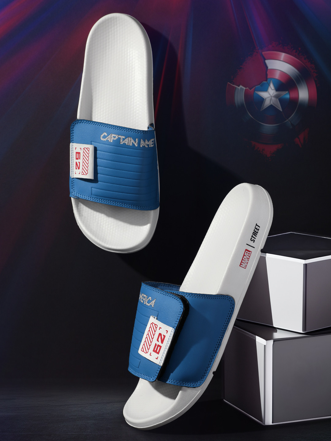 Buy MARVEL STREET Men Captain America Printed Sliders - Flip Flops for ...