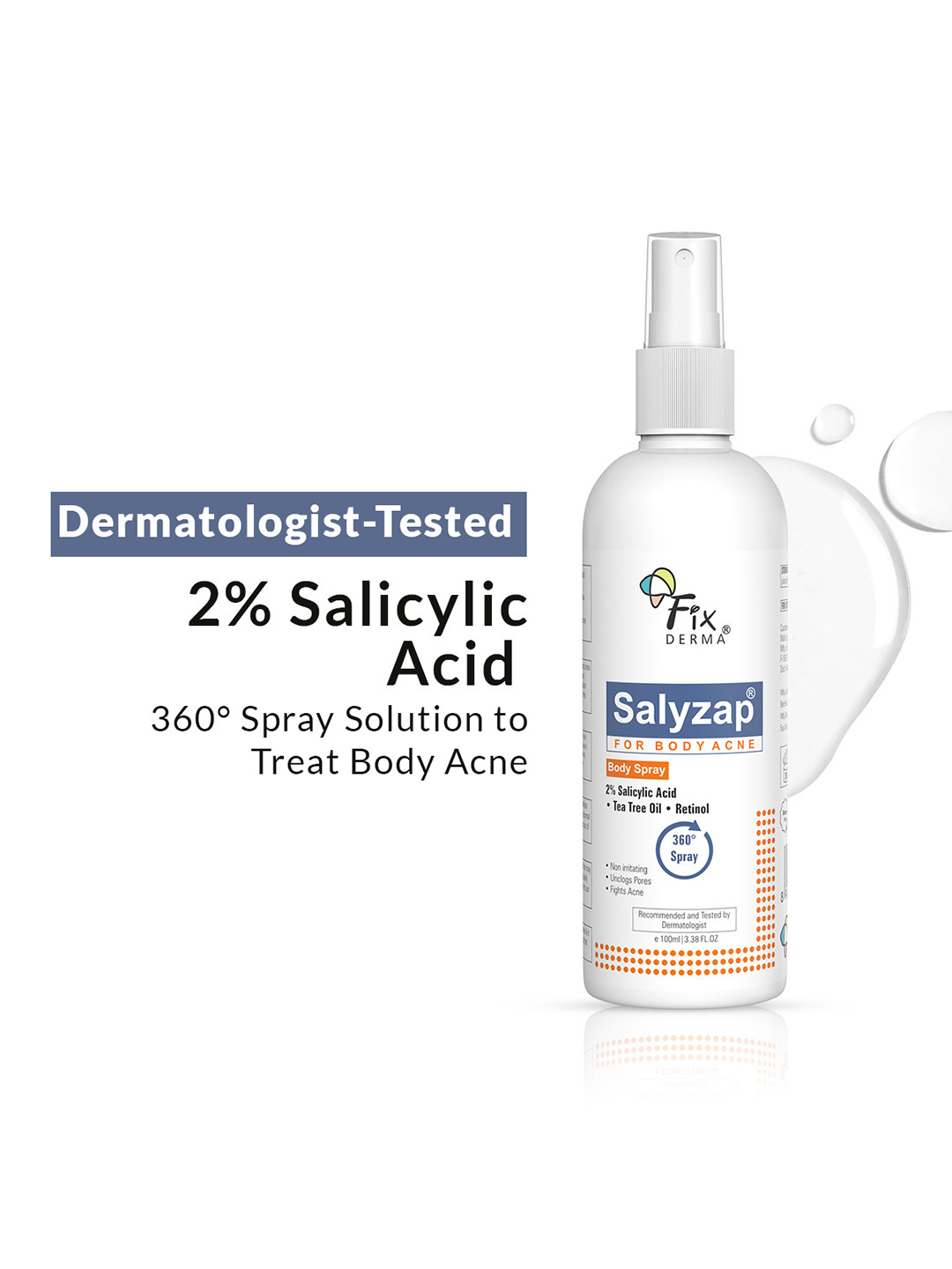 Buy FIXDERMA Salyzap 2% Salicylic Acid Non Irritating Body Acne Spray ...