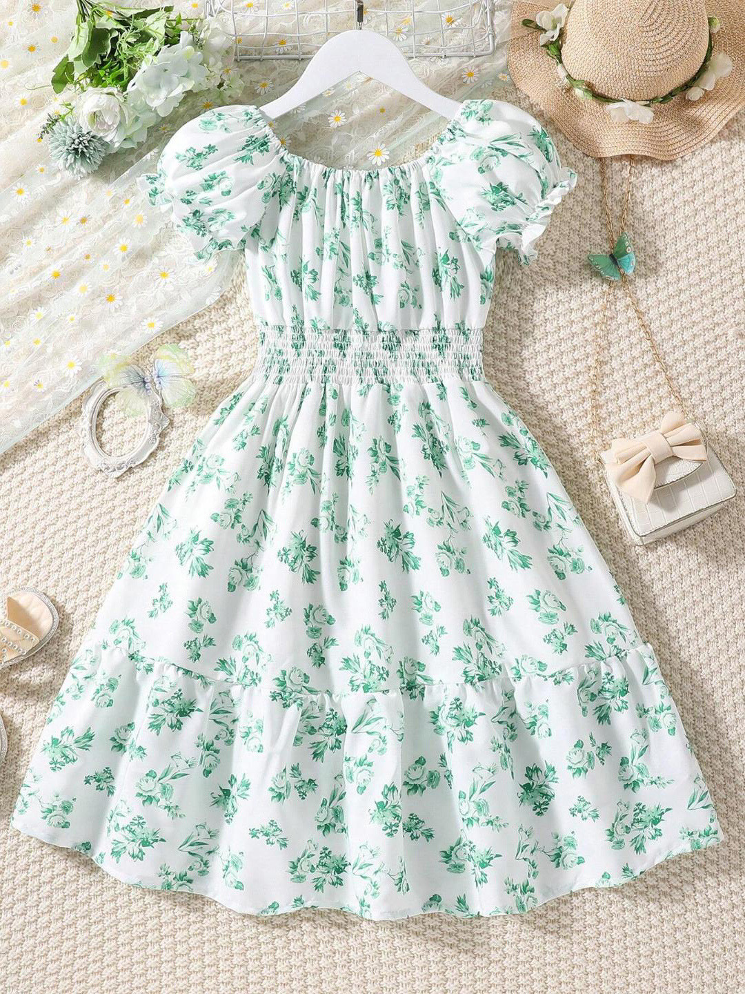 Buy Miss & Chief Girls Cotton Floral Printed Fit & Flare Midi Dress ...