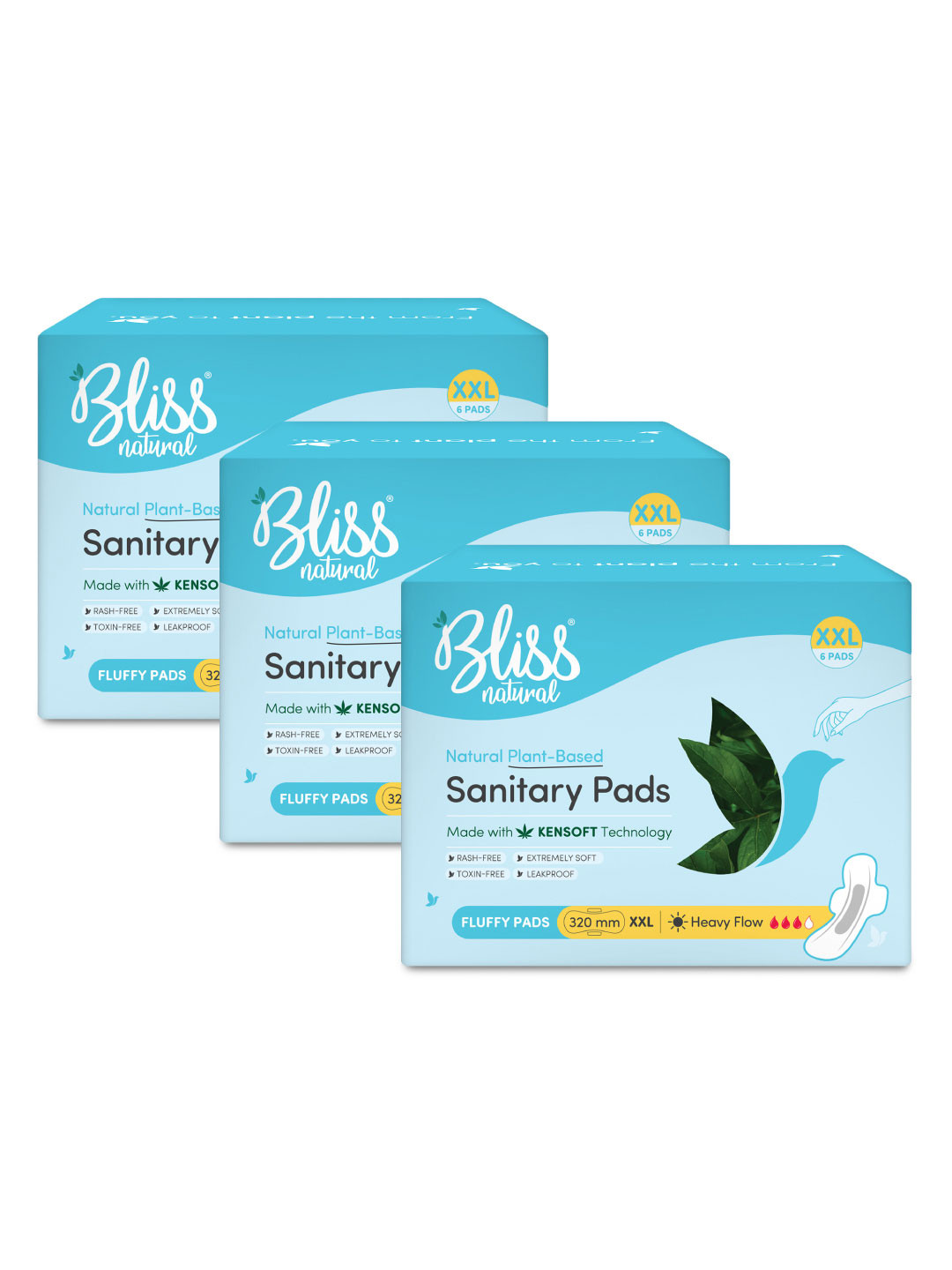Buy BLISSNATURAL Set Of 3 Rash Free Plant Based Sanitary Pads For Heavy ...