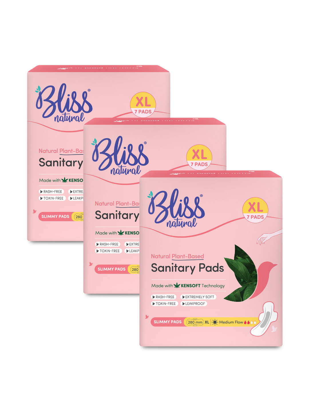 Buy BLISSNATURAL Set Of 3 Ultra Thin Rash Free Plant Based XL Sanitary ...