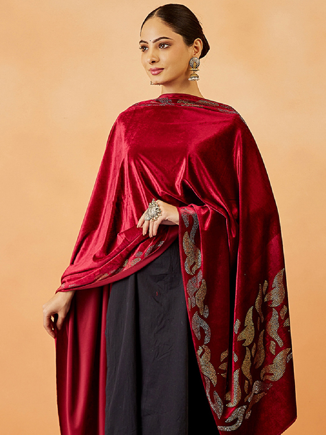 Buy Pashmoda Women Embellished Crystal Work Velvet Stole - Stoles for ...