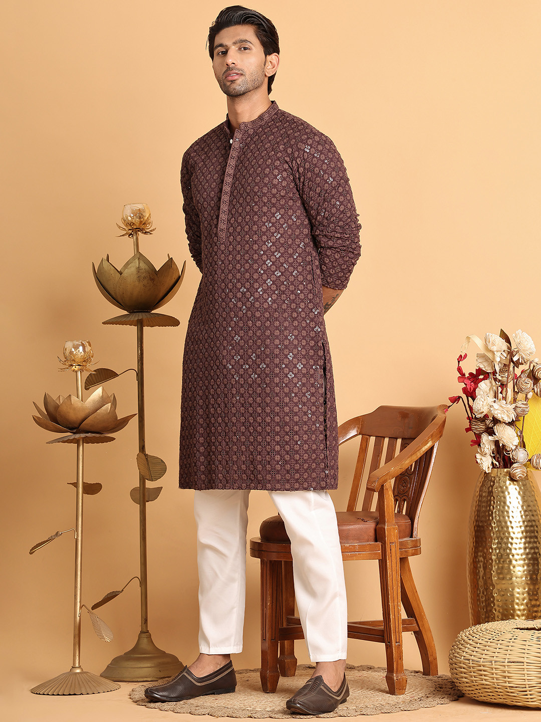 Buy Jompers Men Embroidered Regular Sequinned Kurta With Pyjamas ...