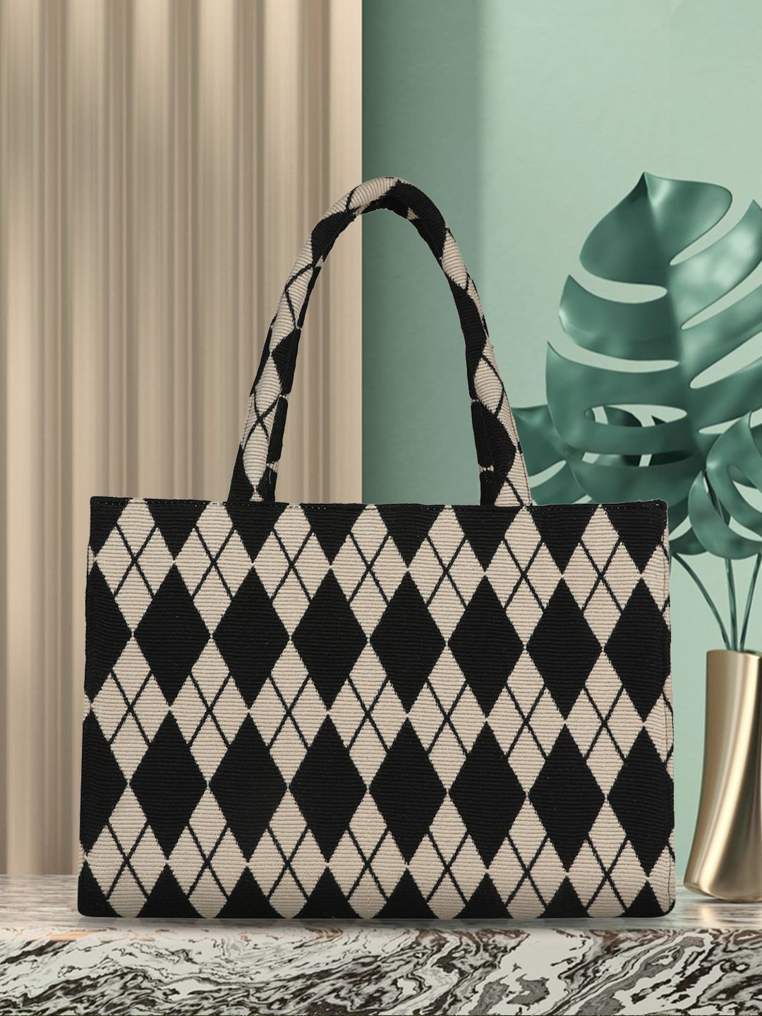 Buy MINI WESST Checked Structured Tote Bag With - Handbags for Women ...