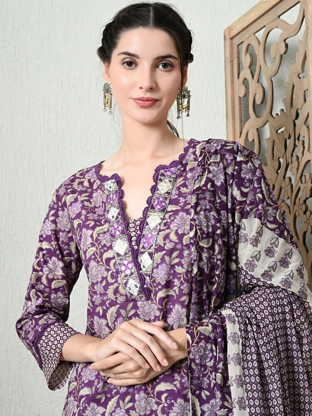 Buy DHROOV TARA Women Floral Printed Regular Kurta With Trousers & With Dupatta - Kurta Sets for ...