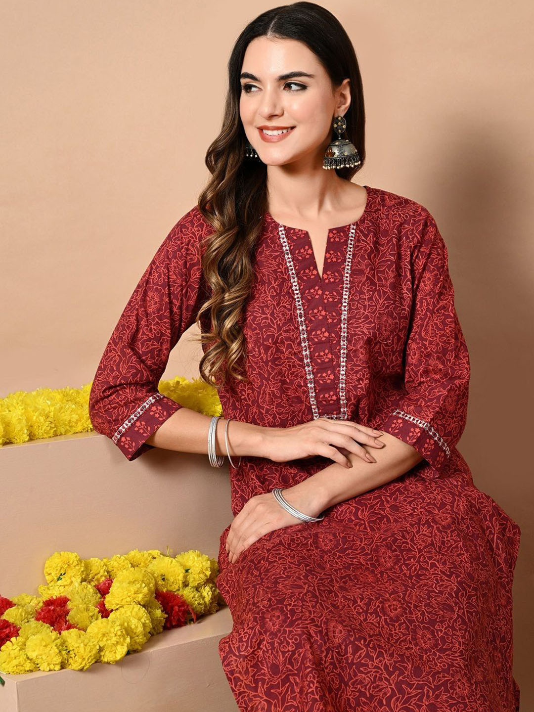 Buy DHROOV TARA Women Floral Printed Regular Kurta With Trousers & With Dupatta - Kurta Sets for ...