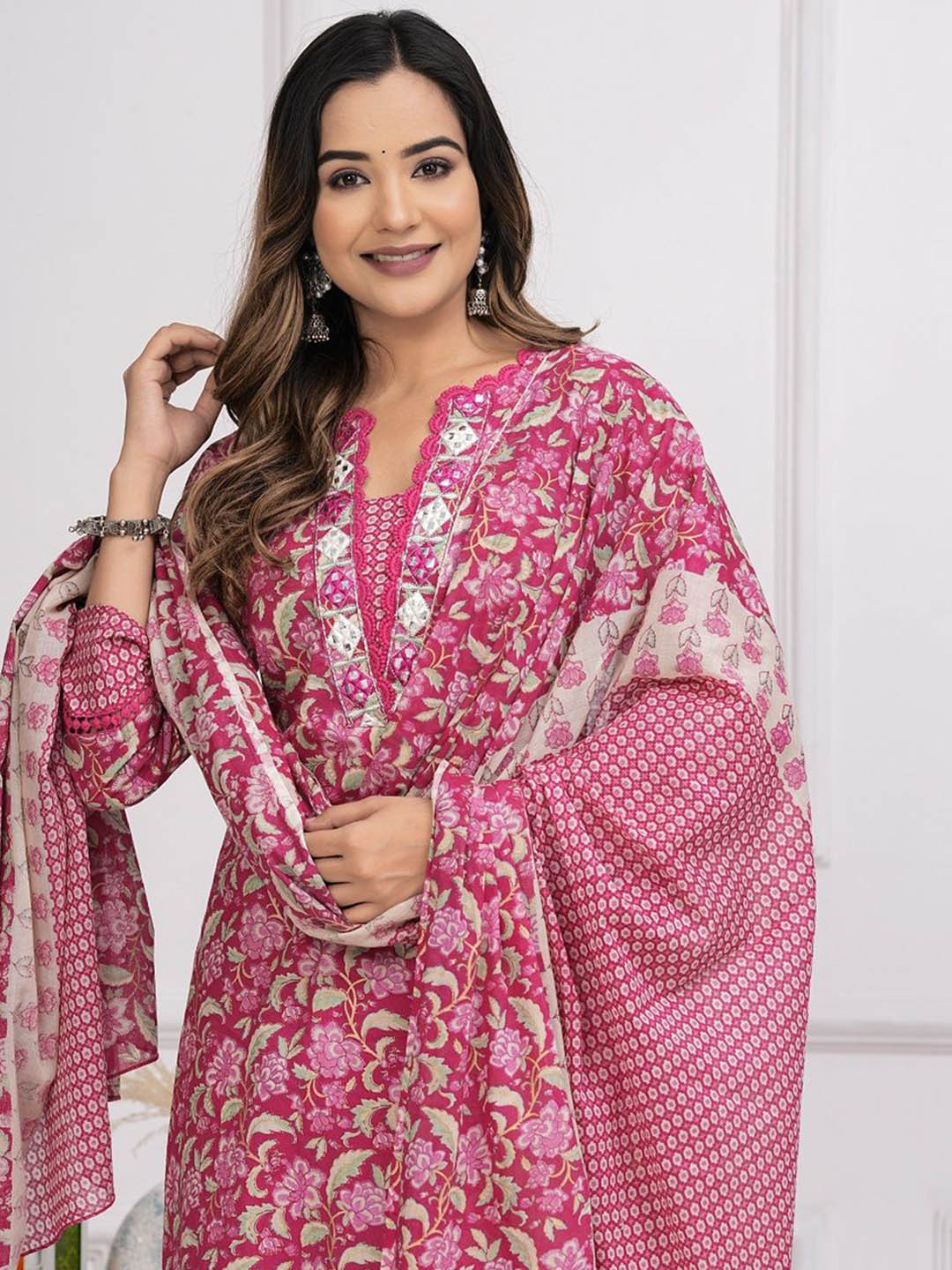 Buy DHROOV TARA Women Floral Printed Regular Kurta With Trousers & With Dupatta - Kurta Sets for ...