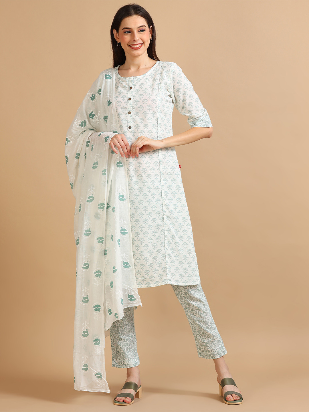 Buy Marcia Women Floral Printed Regular Pure Cotton Kurta With Trousers ...