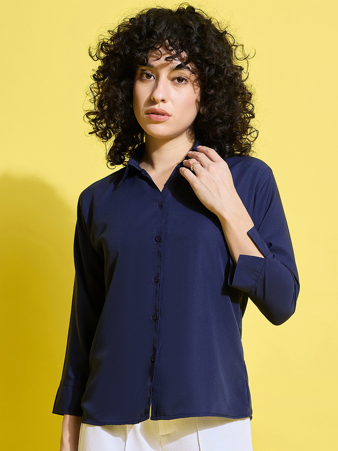 Buy BUY NEW TREND Women Standard Spread Collar Solid Formal Shirt ...