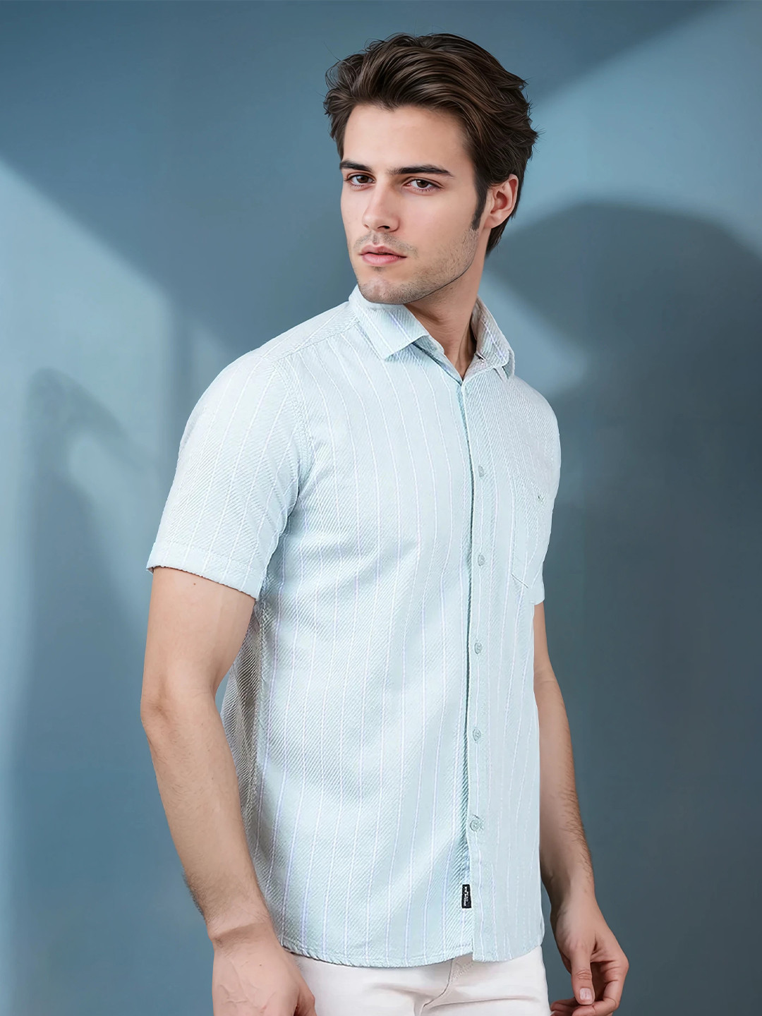 Buy Crimsoune Club Men Classic Spread Collar Vertical Striped Cotton ...