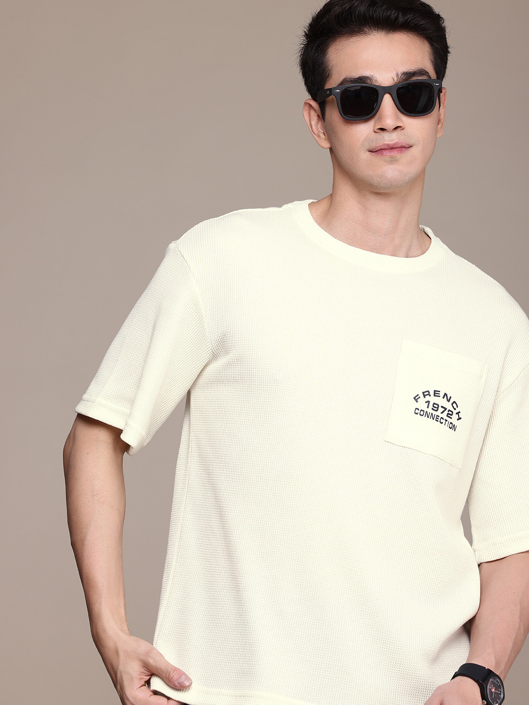 Buy French Connection Brand Logo Detail Textured Anti Odour Ovesized T ...
