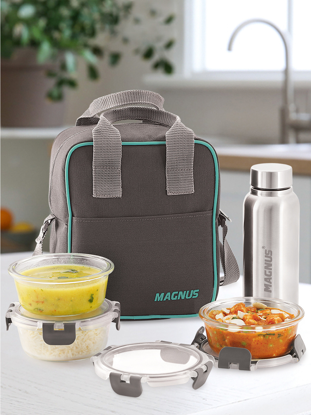 Buy Magnus Glock Solid 1900ml Glass Lunchbox With 3 Round Borosilicate ...