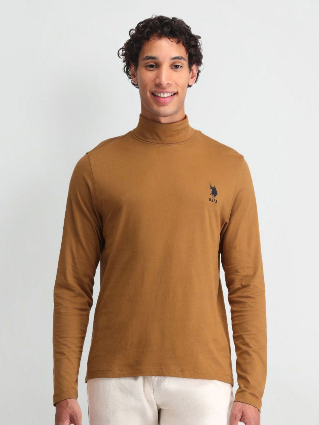 Buy U.S. Polo Assn. Denim Co. Men Solid Turtle Neck Cotton Slim Fit T ...