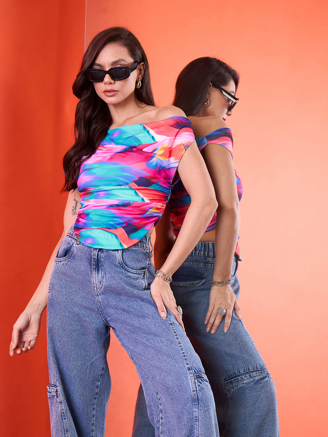 Buy Uptownie Printed Cotton Stretchable Draped Crop Top - Tops for ...