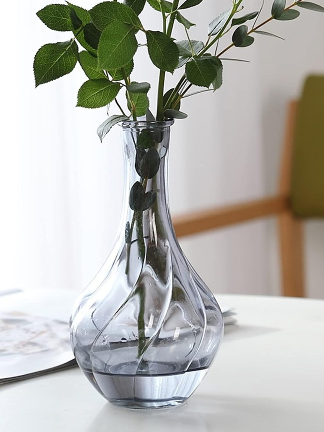 Buy Clovefry Cylinder Shape With Vertical Ridges Glass Flower Vase ...