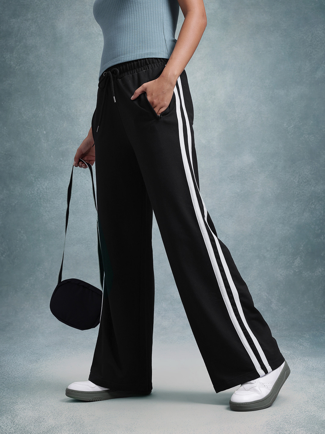Buy The Roadster Life Co. Women Side Striped Wide Leg Track Pants ...