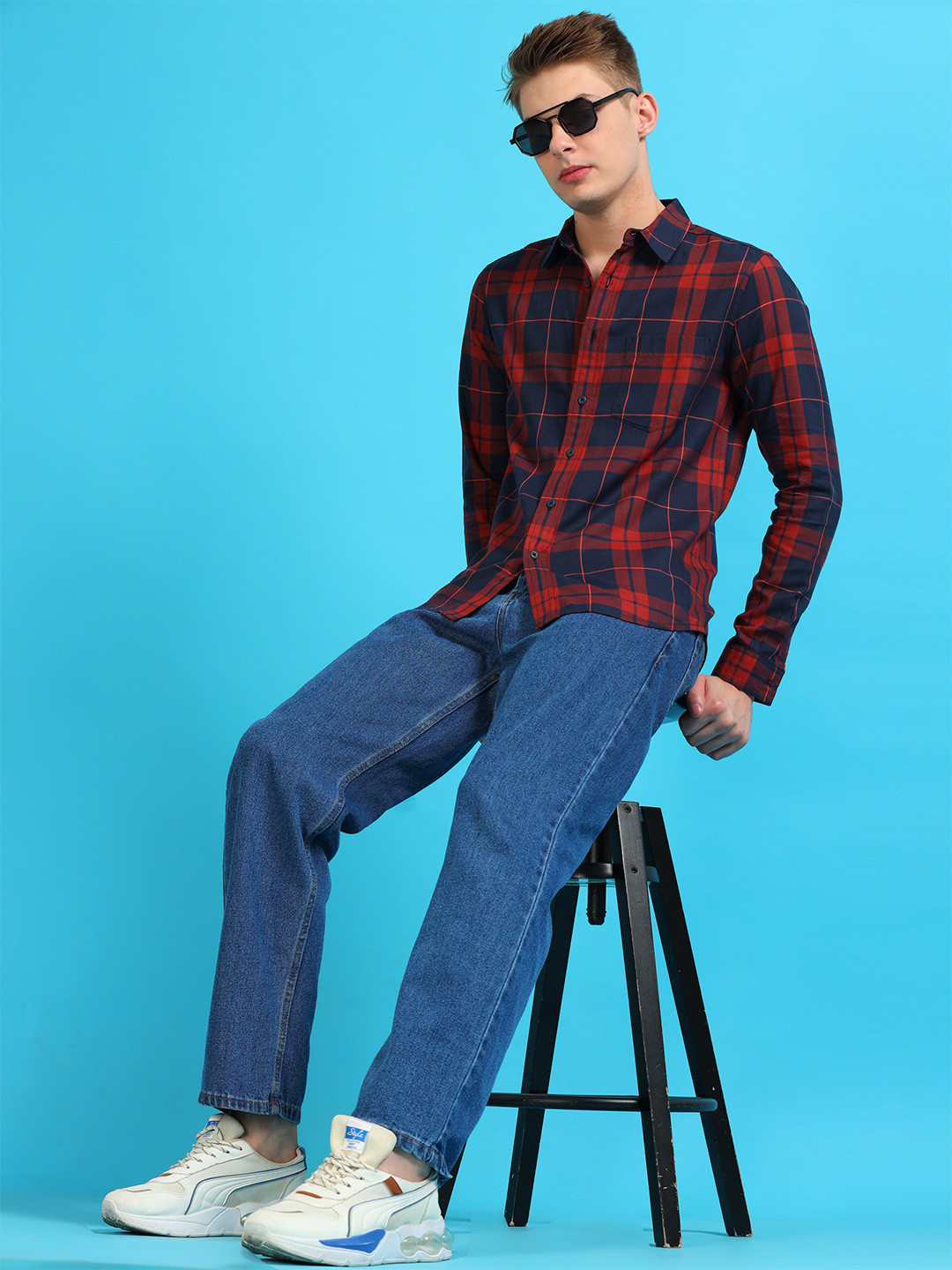 Buy StitchX Men Full Sleeve Checkered Cotton Spread Collar Casual Shirt ...