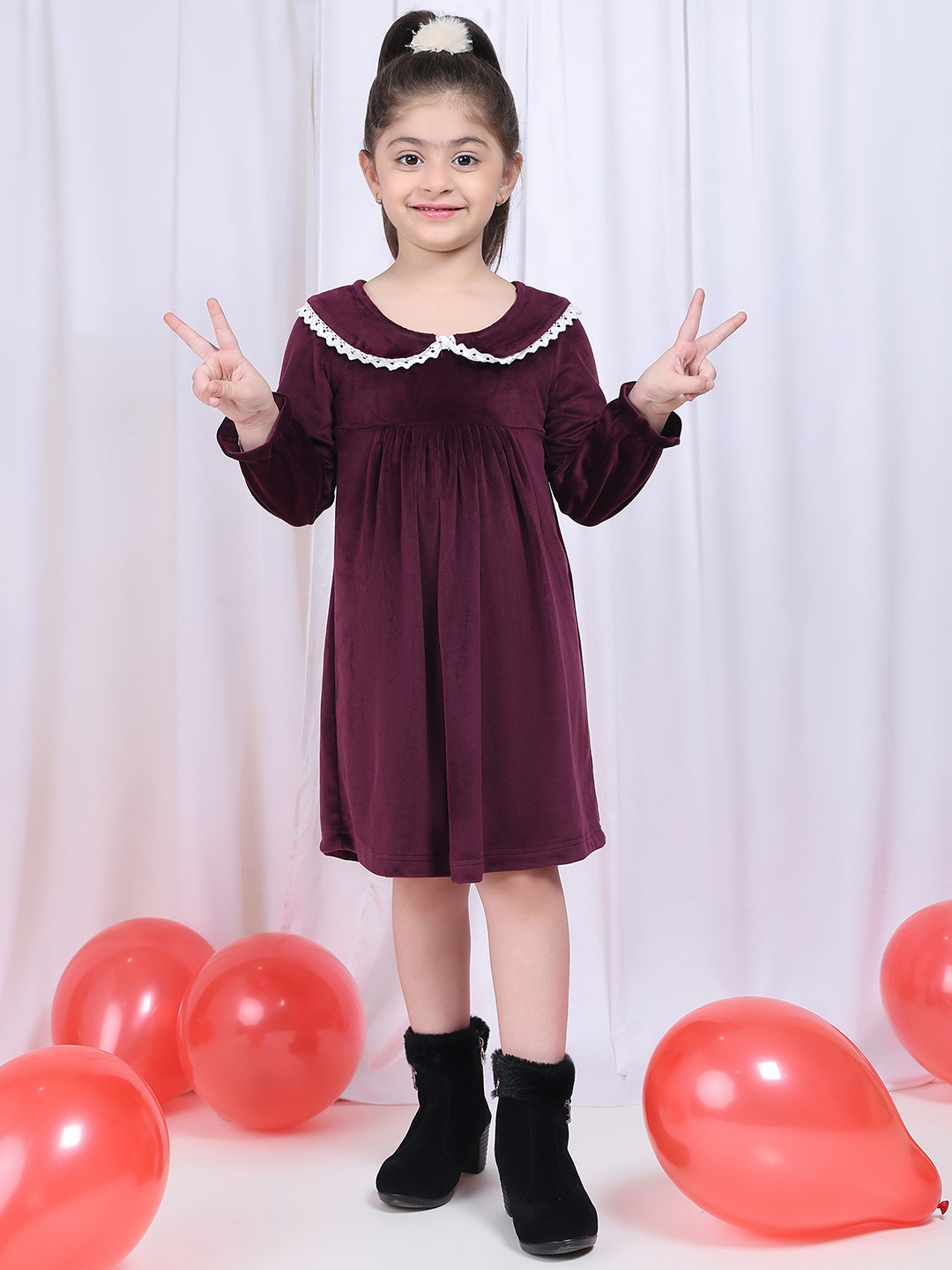 Buy NEUDIS Girls Peter Pan Collar Puff Sleeves Fit And Flare Dress ...