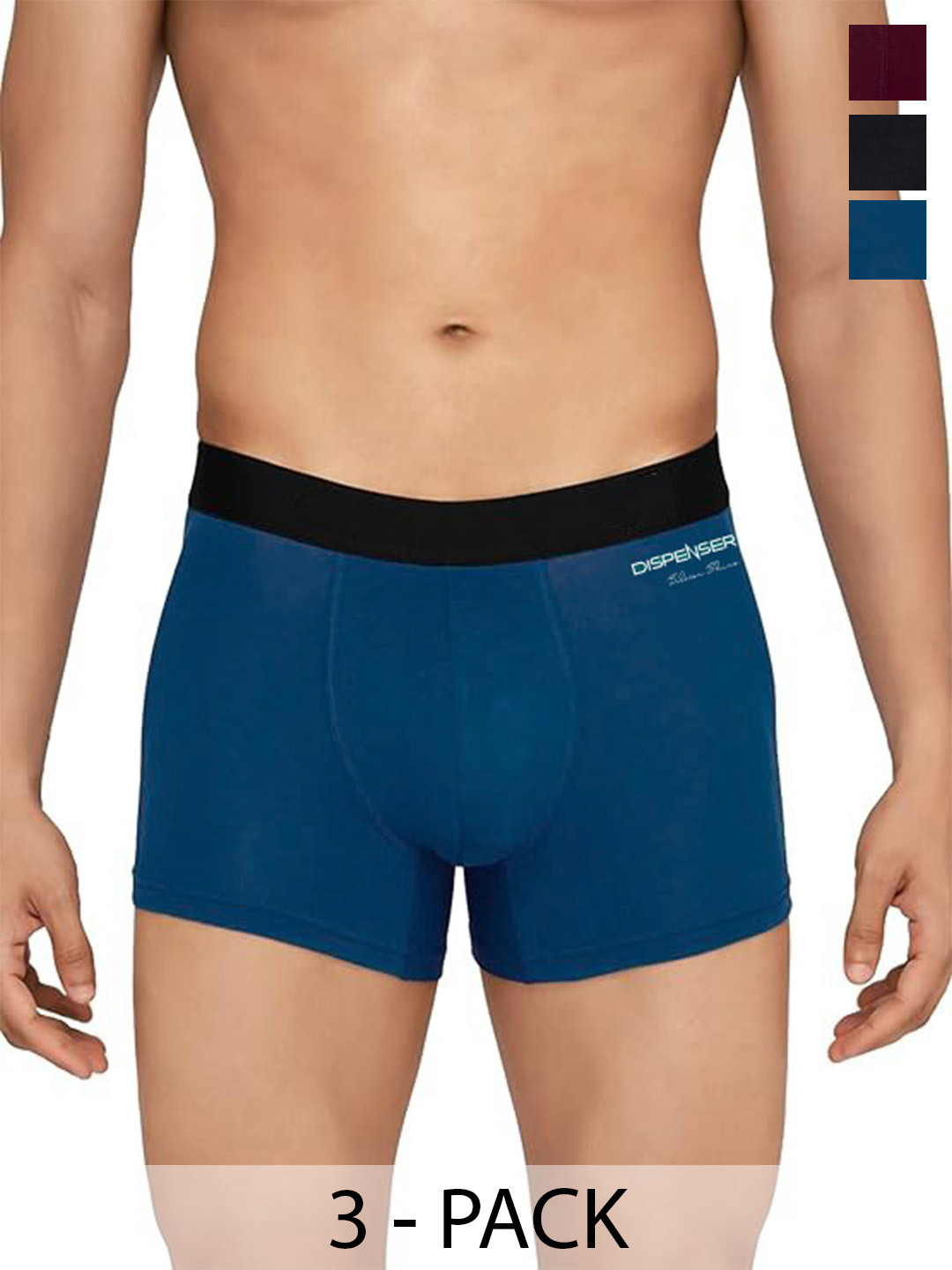Buy DISPENSER Men Pack Of 3 Cotton Trunks T P1 AIRFORCE BLACK WINE M ...