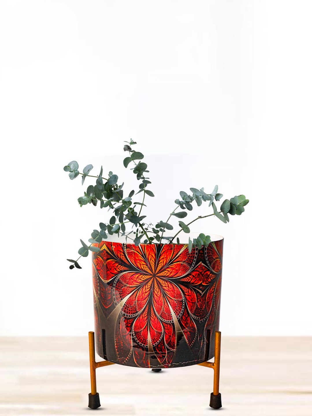 Buy Nymph Red & Black 2 Pieces Floral Printed Flower Planters With ...