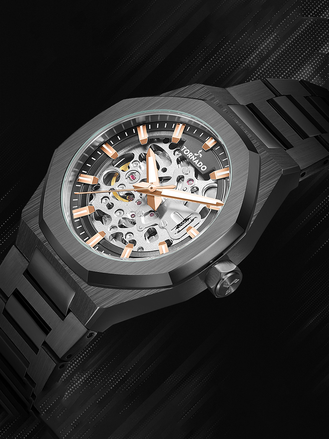 Buy TORNADO Men Skeleton Dial & Stainless Steel Bracelet Style Straps ...