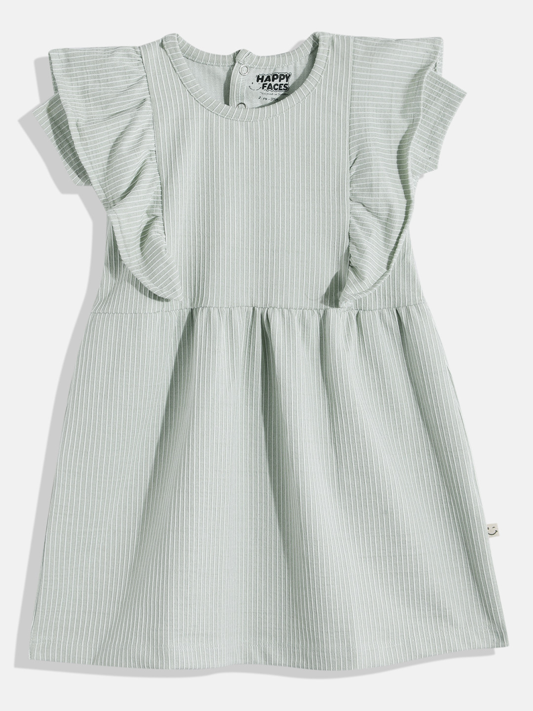 Buy Happy Faces Girls Striped Ruffled Fit & Flare Pure Cotton Dress ...