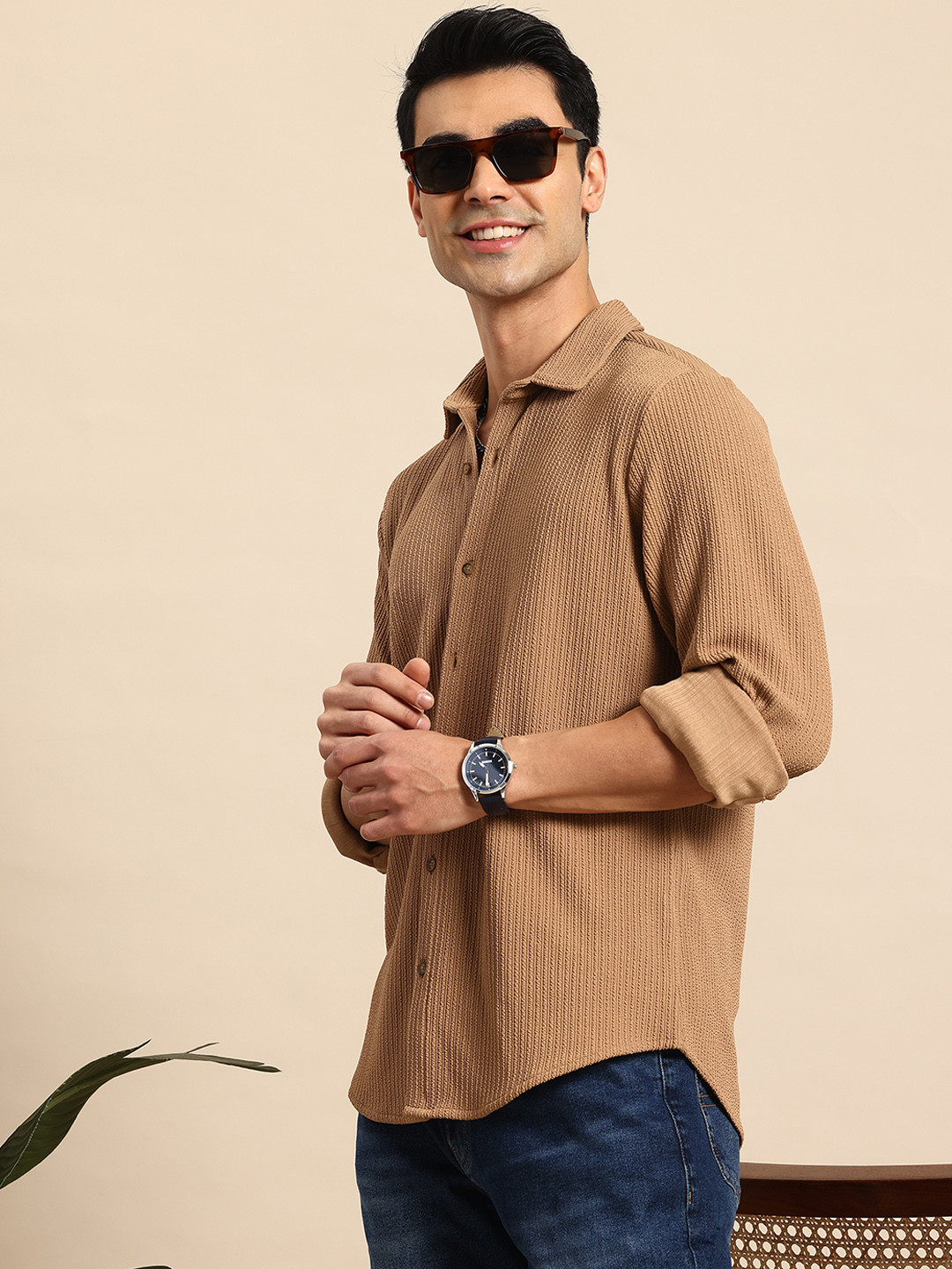 Buy Mast & Harbour Comfort Striped Textured Casual Shirt - Shirts for ...