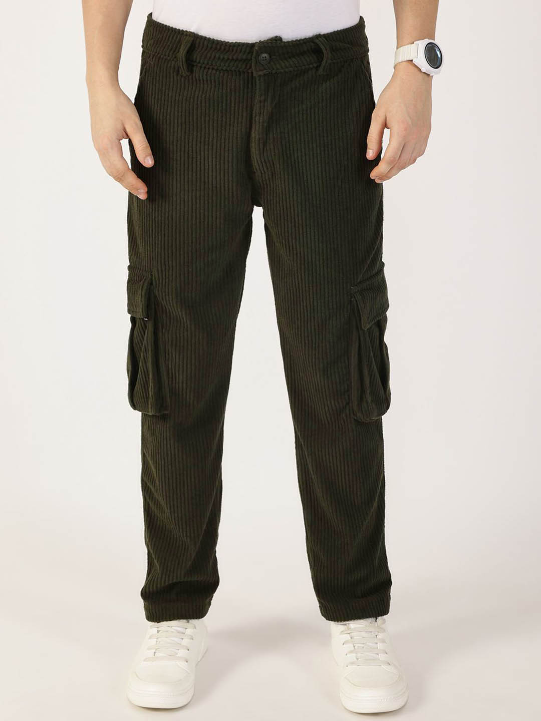 Buy Thomas Scott Men Smart Regular Fit Corduroy Cargos - Trousers for ...