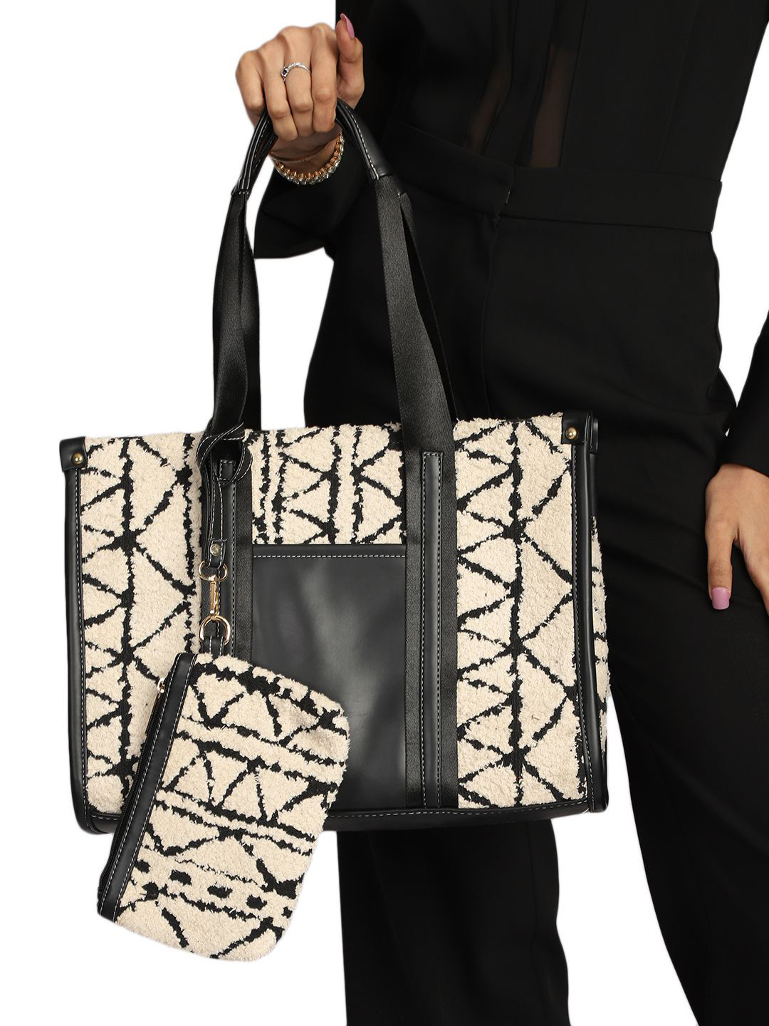 Buy MINI WESST Women Abstract Printed Structured Tote Bag With Pouch ...