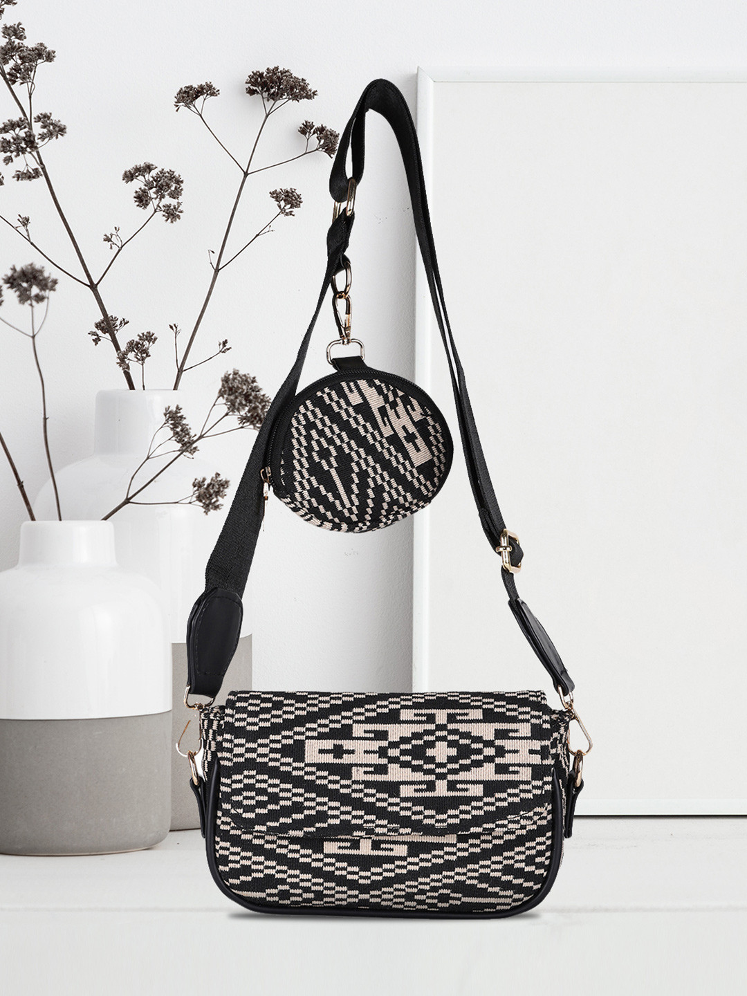 Buy MINI WESST Women Abstract Printed Structured Sling Bag With Pouch ...