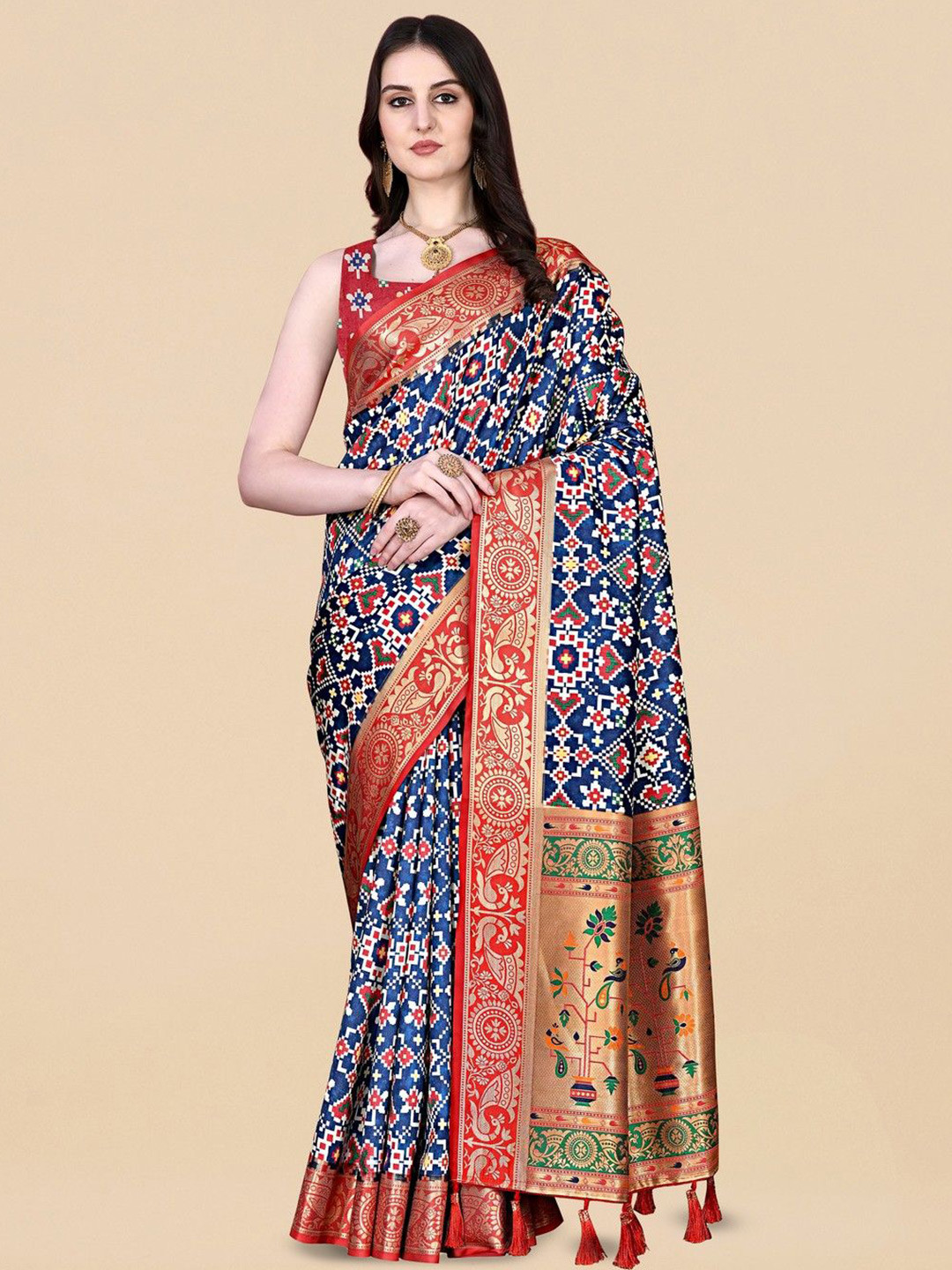 Buy VARNI FABRICS Woven Design Zari Pure Silk Paithani Saree - Sarees ...