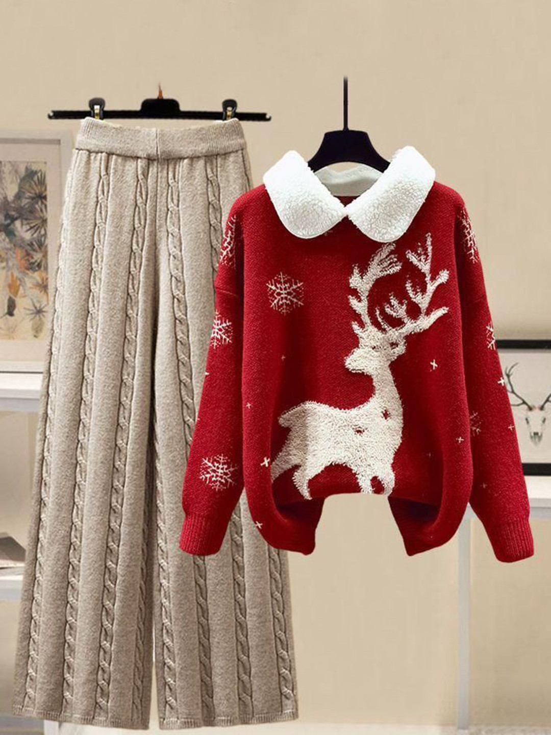 Buy Alamode By Akanksha Red Reindeer Woolen Coord Set - Co Ords for ...