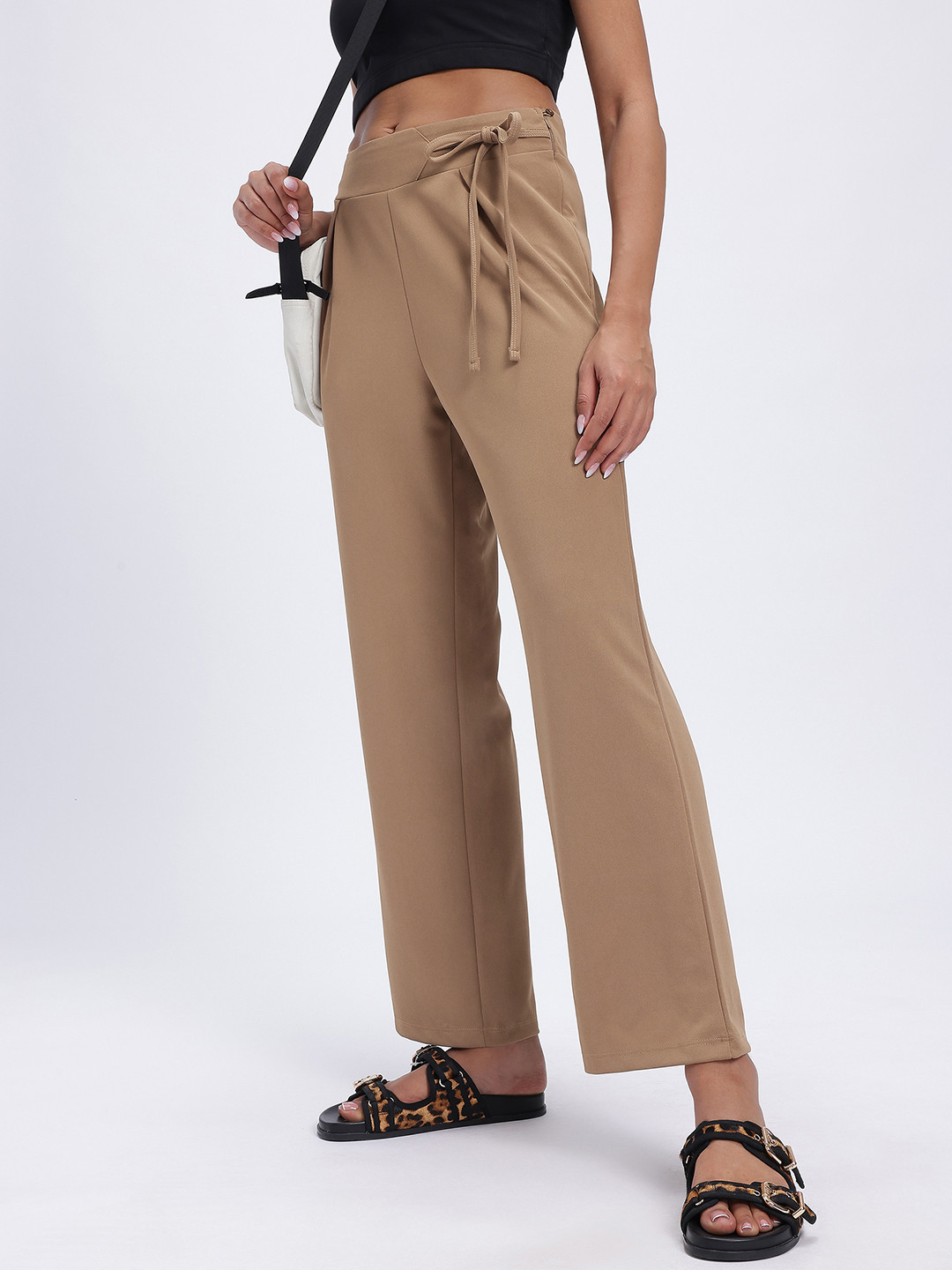 Buy Glitchez Women Easy Stride Pleated Straight Fit Trousers - Trousers ...