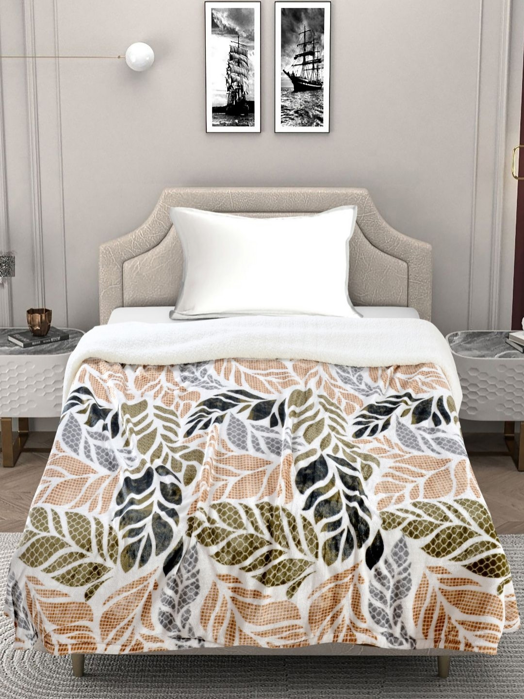 Buy FABINALIV White & Brown Floral Printed Woollen Mild Winter 400 GSM ...