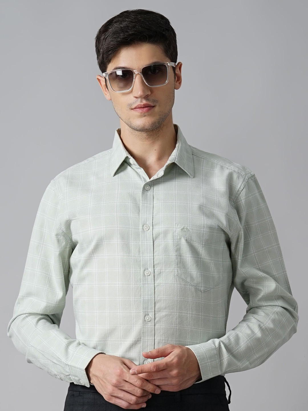 Buy British Club Men Classic Spread Collar Windowpane Checked Cotton ...