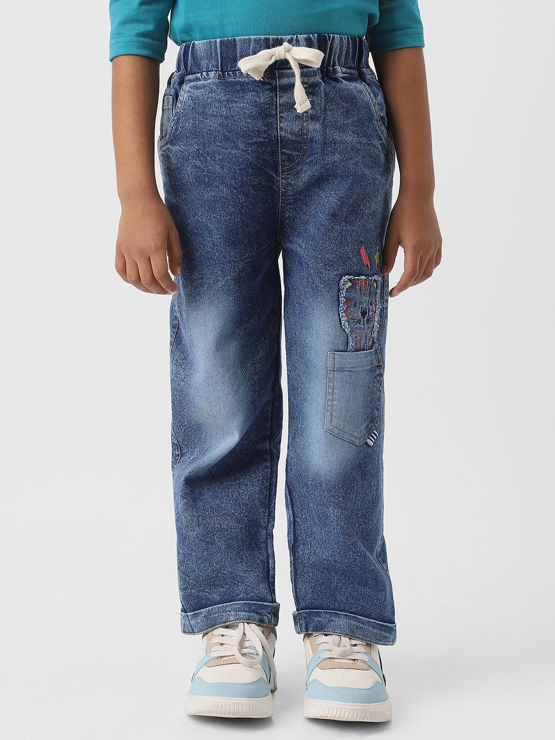 Buy Nauti Nati Boys Jean Cotton Mid Rise Light Fade Printed Jeans ...
