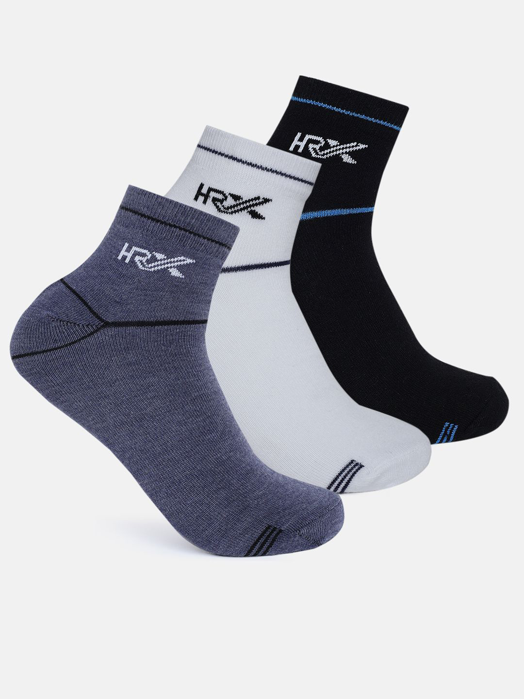 Buy HRX By Hrithik Roshan Men Pack Of 3 Patterned Ankle Length Socks ...