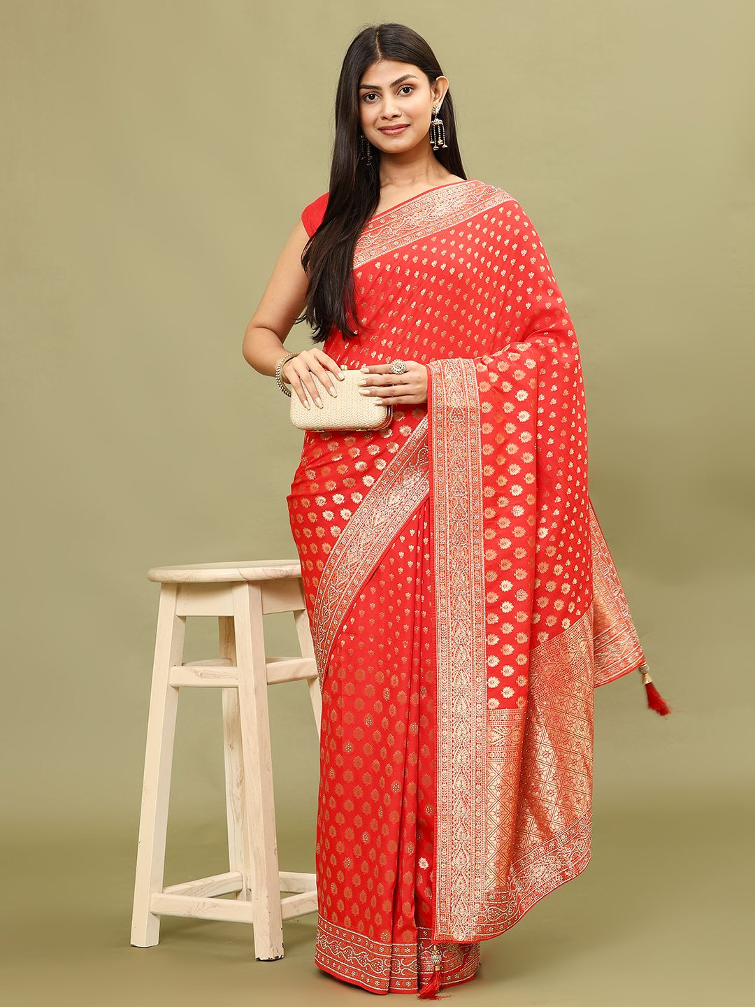 Buy Meena Bazaar Ethnic Motifs Booti Woven Art Silk Banarasi Saree ...